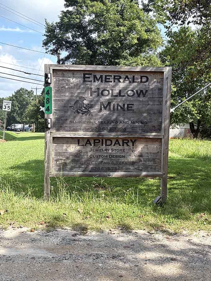The weathered sign says it all: sluicing, creeking, and mining await just off the road.