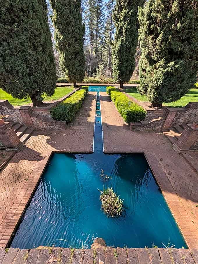 Formal reflecting pools in the California foothills. Someone clearly had very big plans and even bigger pockets.