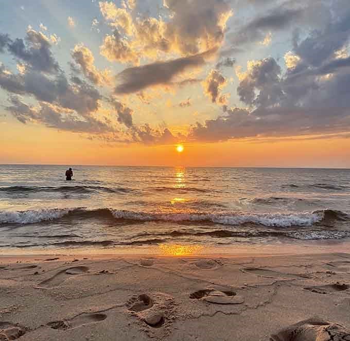 When the sun goes down over Lake Michigan, even strangers on the beach go completely quiet.