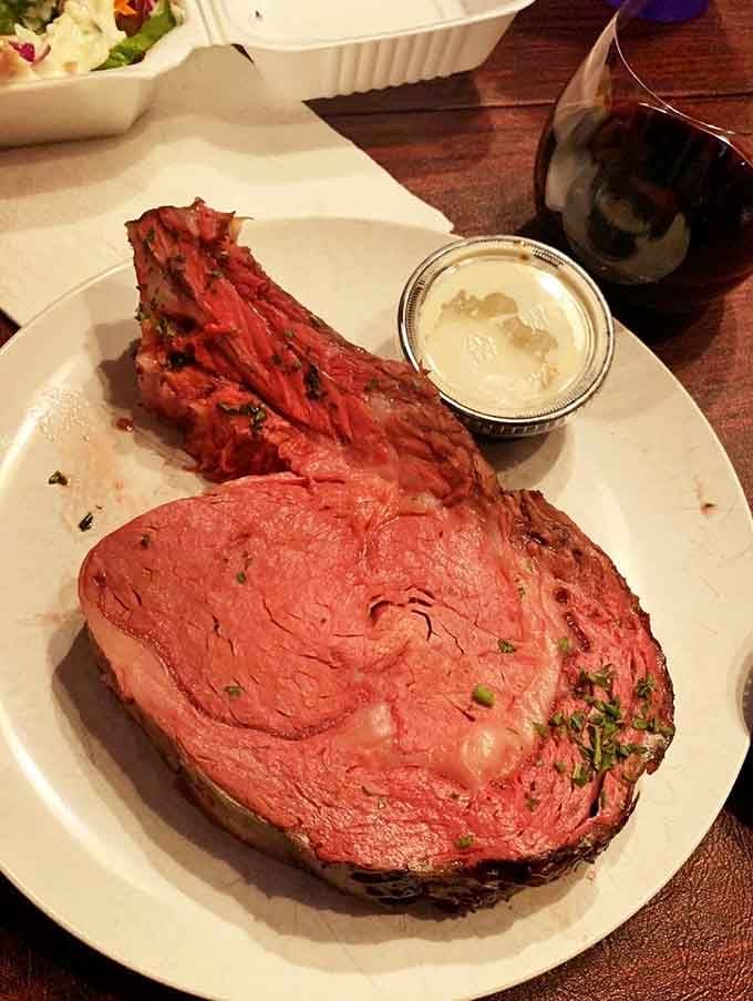That prime rib isn't just gigantic, it's a full-on commitment, and honestly, you won't regret a single bite.
