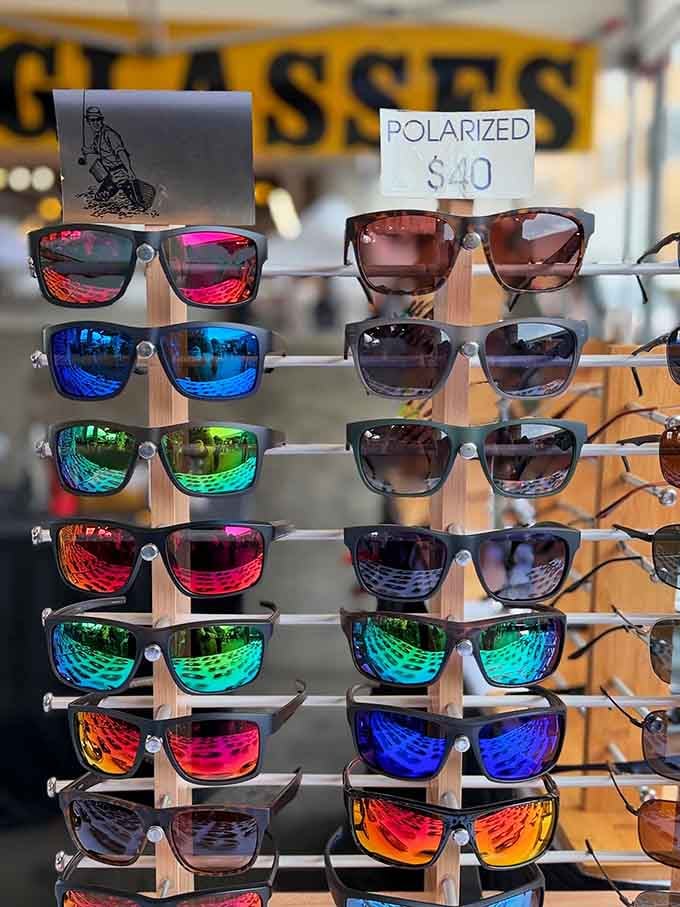 Life's too short for boring sunglasses, and this rainbow wall of polarized lenses agrees completely.