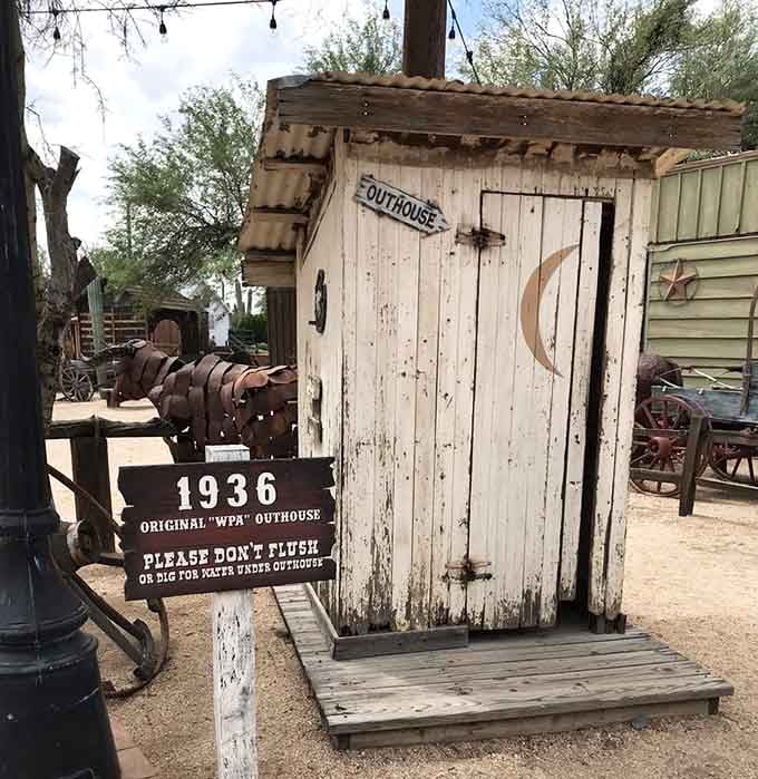 An original 1936 WPA outhouse with a "please don't flush" sign &mdash; history has never been this charmingly awkward.