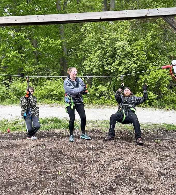 Three generations, one zipline training wire, and absolutely zero matching energy levels on display here.