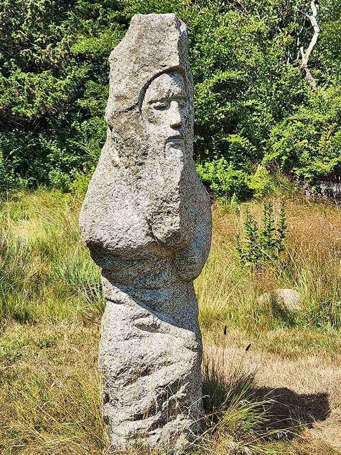 Someone carved this face into granite, proving that art finds a way even in the hardest places.