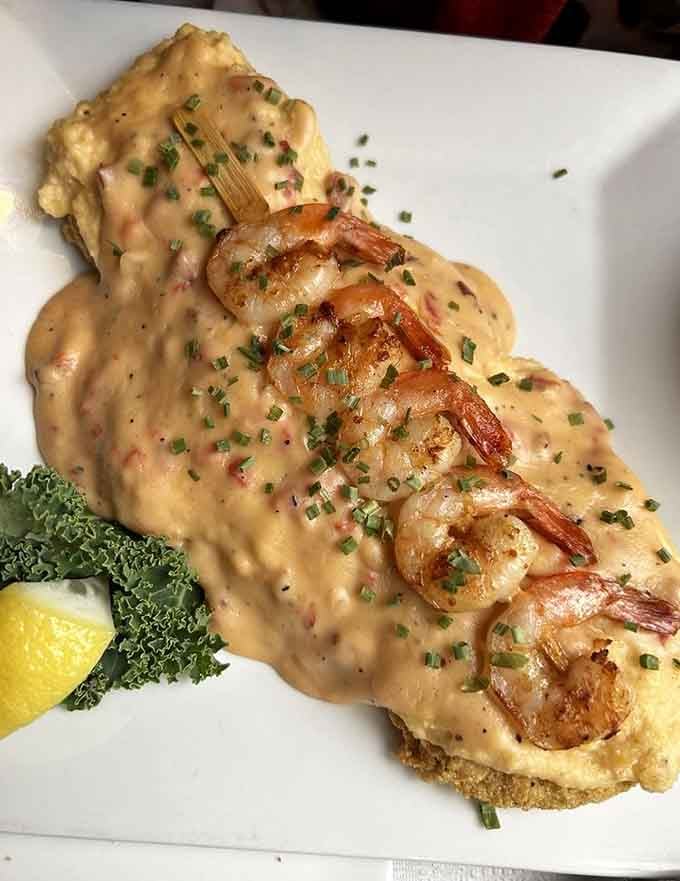 Behold the shrimp and grits that have people driving from counties away, creamy perfection meets plump, perfectly seasoned shrimp.