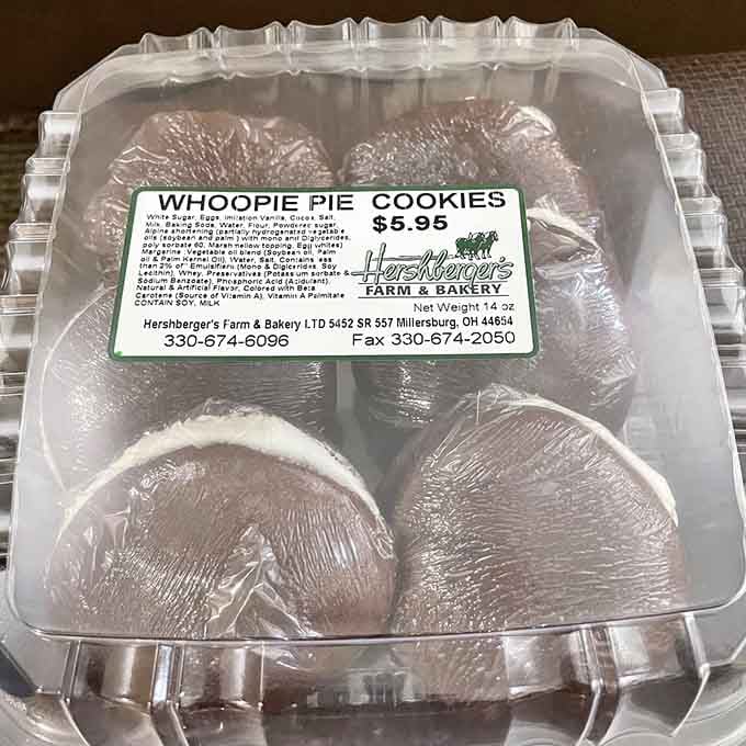 Chocolate whoopie pies sitting in a clamshell container, looking like the dessert equivalent of a standing ovation.