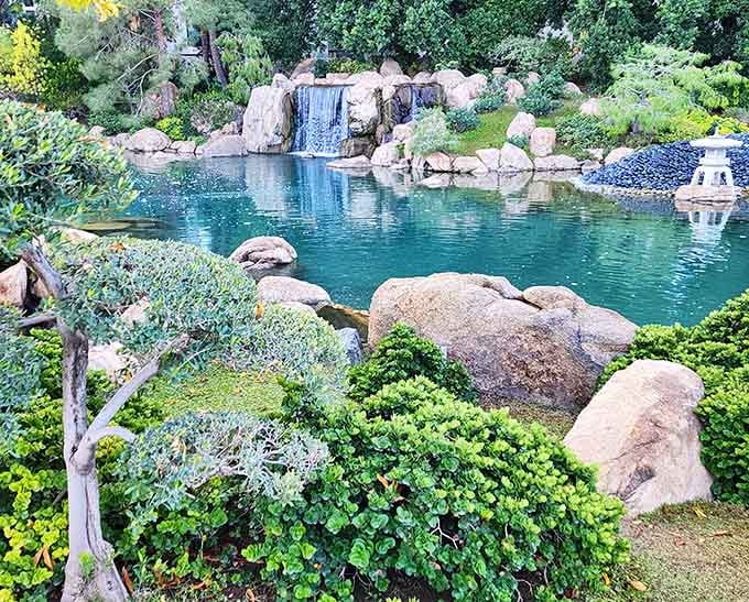 A waterfall, a stone lantern, and water so blue it looks like it's showing off. Phoenix, you've been hiding this.