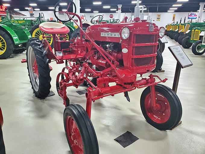 This Farmall Cub is so cherry red and polished, it practically dares you not to smile.