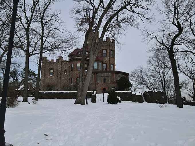 Snow-covered and silent, Kip's Castle in winter looks like the opening scene of every great fairy tale ever told.