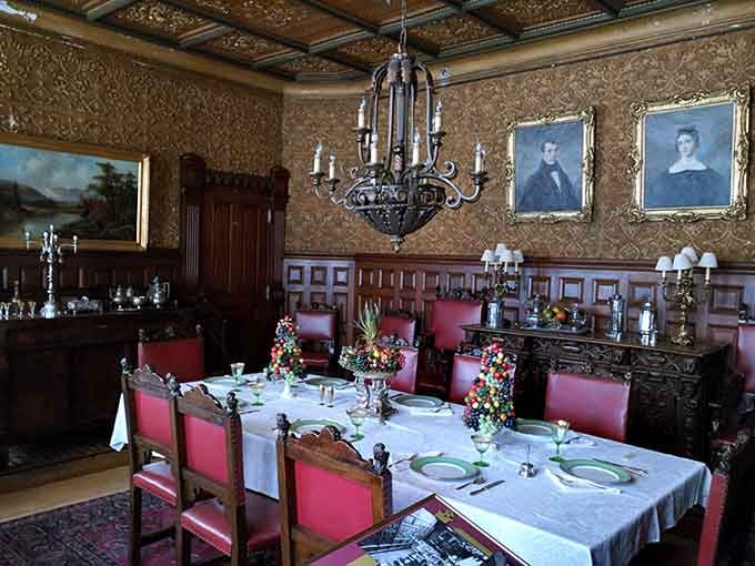 A dining room this grand makes you want to sit up straight and use the good silverware.