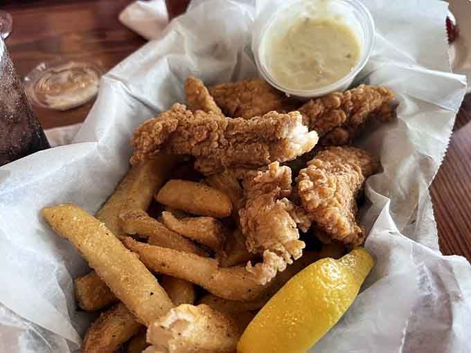 Golden, crispy, and served with a wedge of lemon. This catfish basket is pure coastal Georgia comfort.