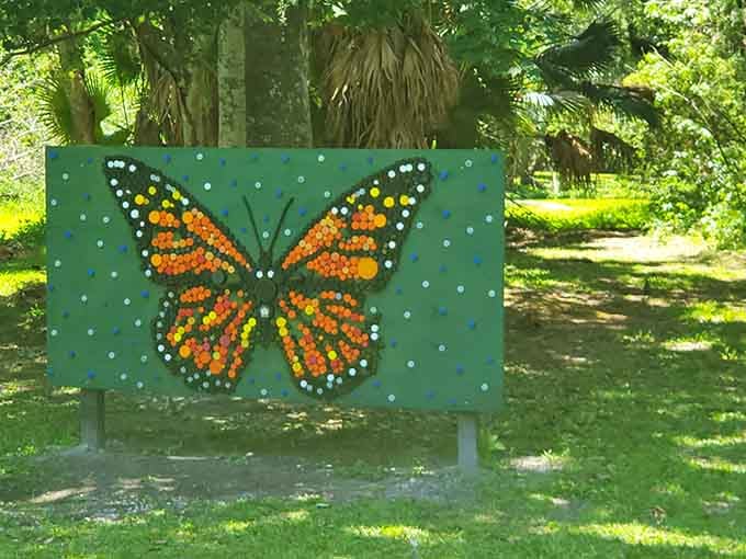 Even the artwork here has wings. This mosaic butterfly means serious business.