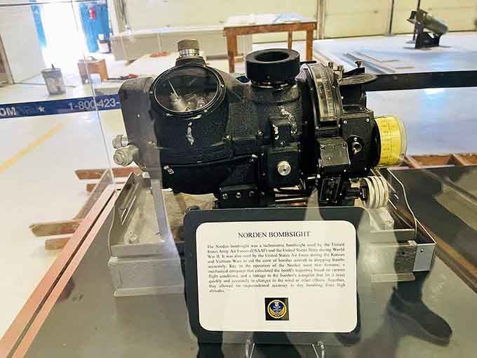 The Norden Bombsight, a classified marvel of WWII precision, now sitting quietly behind glass like it didn't change history.