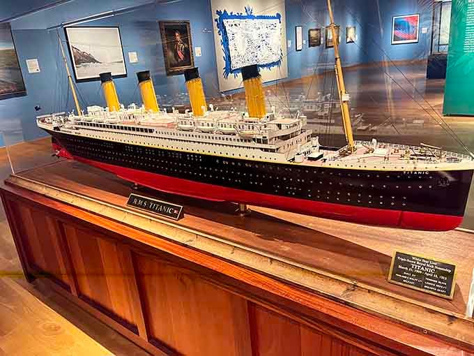 A detailed model of the RMS Titanic, sitting quietly in Minnesota. History has a funny way of showing up unexpectedly.
