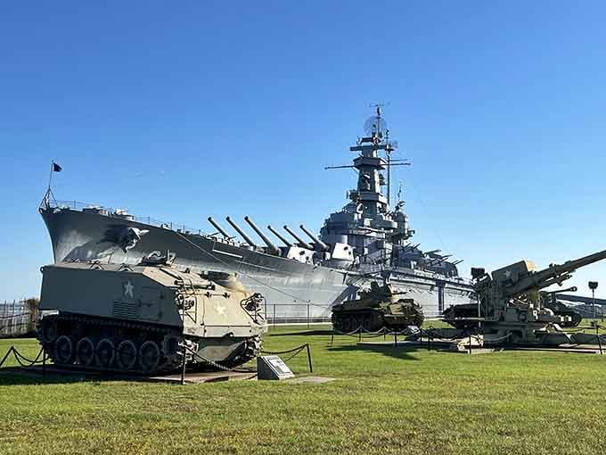 The USS Alabama stands ready to impress, surrounded by military hardware that makes every visitor feel like a kid again.