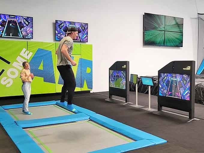 Interactive screens meet trampolines in a setup that would make your Nintendo-loving younger self weep with joy and envy.
