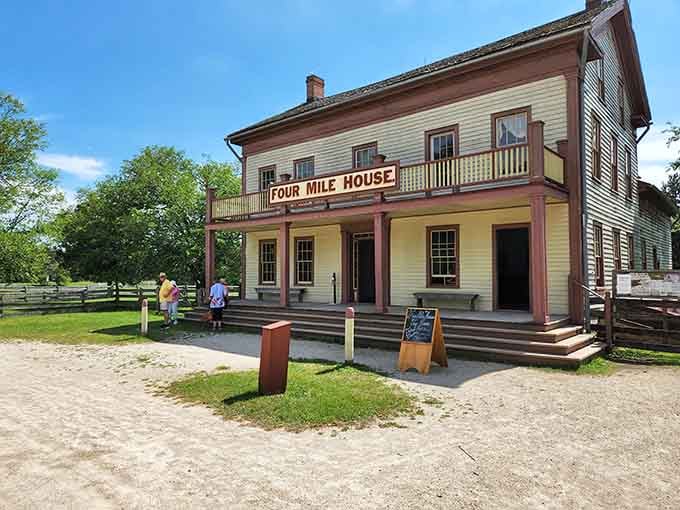 The Four Mile House looks like the kind of place where travelers once swapped tall tales over a warm meal.