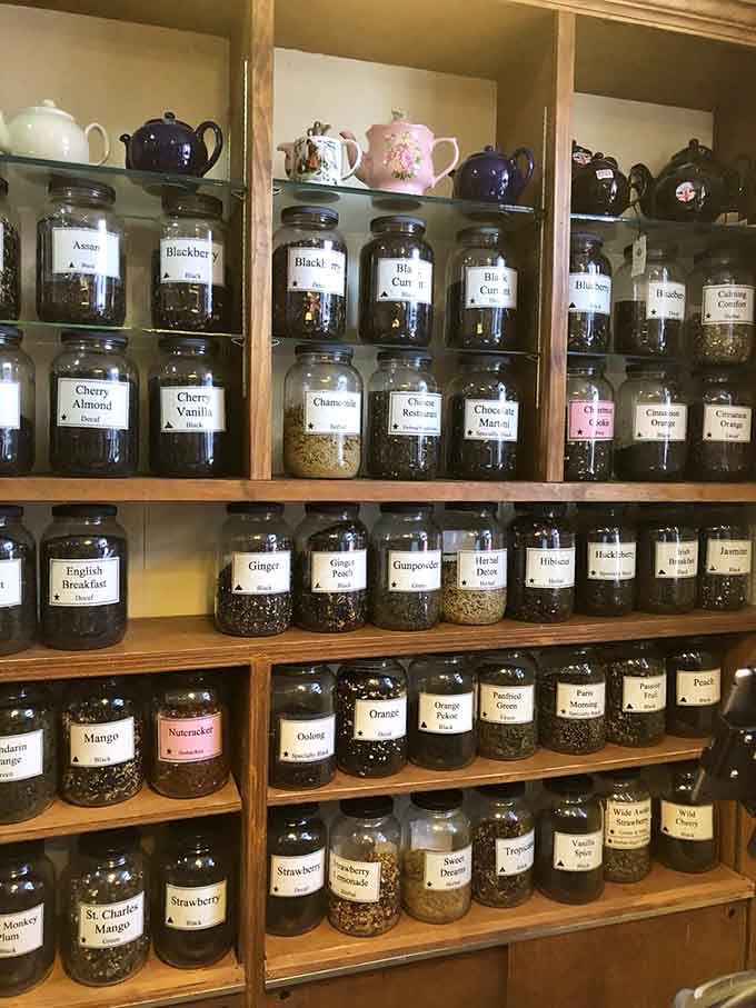Row after row of glass jars filled with loose-leaf tea. This is what a good decision looks like.
