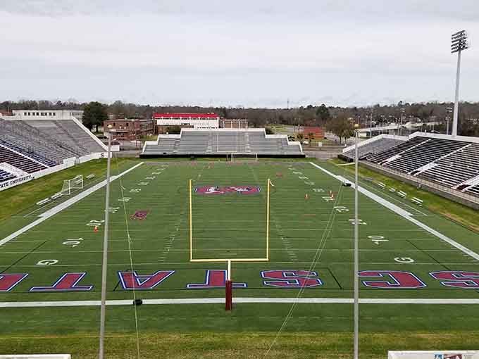 Oliver C. Dawson Stadium sits ready for game day, where SC State Bulldogs football turns neighbors into family.