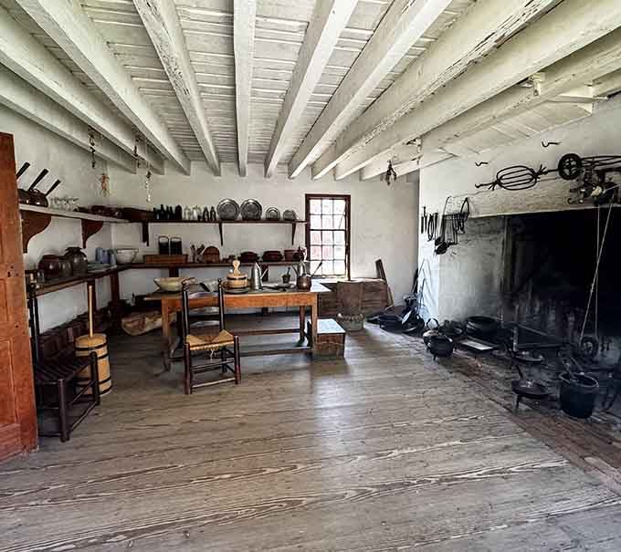 This kitchen fireplace cooked meals for colonial Virginia's most powerful family, and it looks every bit the part.