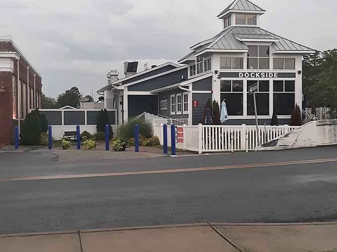 The navy blue siding and cupola on Dockside say "we take our waterfront seriously," and honestly, fair enough.