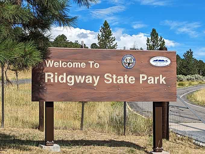 The welcome sign says it all. Ridgway State Park is ready for you, and it means business.