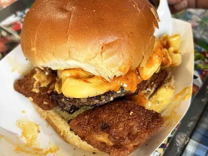 Mac and cheese meets burger meets bacon&mdash;this is what happens when comfort foods form a delicious alliance.