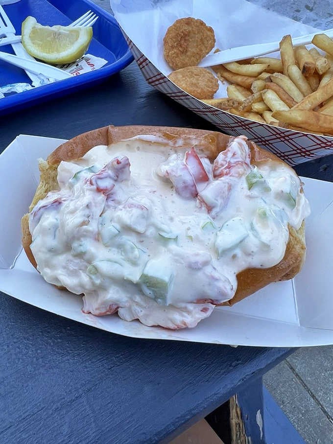 This lobster roll isn't shy about being generous, piled high and proud on a toasted bun.