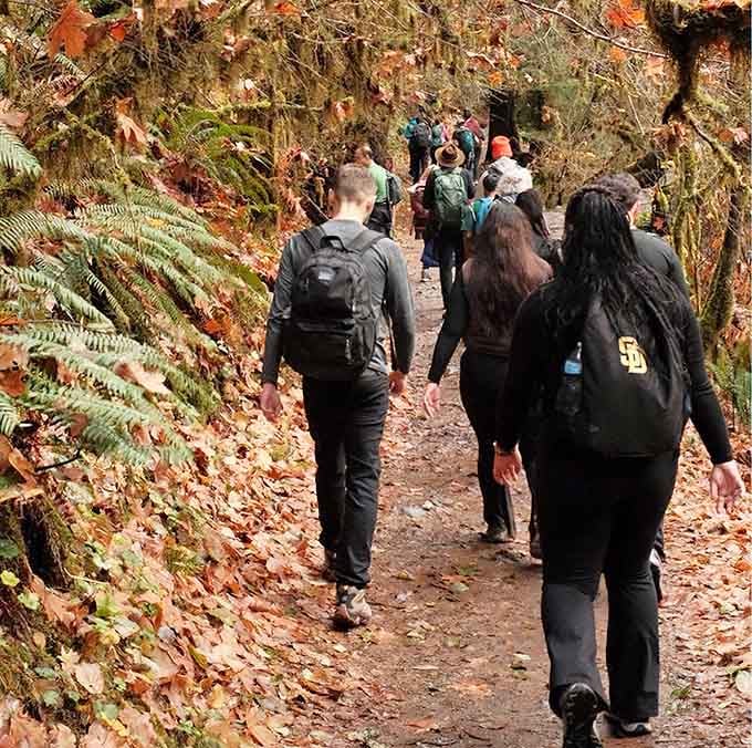 Fall leaves, backpacks, and a trail full of people who all had the exact same brilliant idea today.