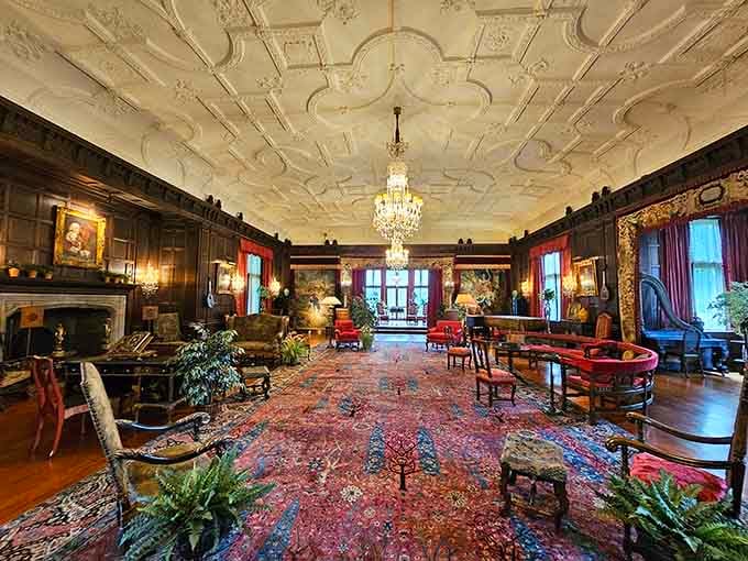 The Music Room's ornate plaster ceiling is the kind of detail that makes you tilt your head back and forget everything else.