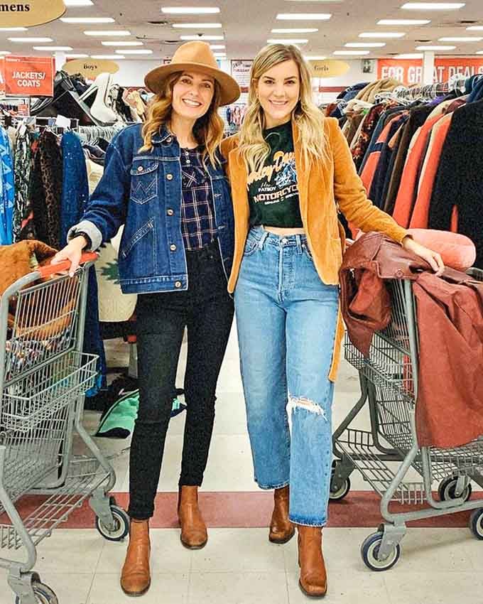 Two carts, two big smiles, and enough flannel and denim to last a lifetime. That's a good Saturday.