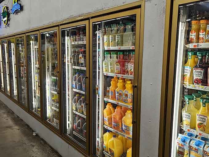 A wall of cold drinks standing at attention, ready to rescue you from the Texas Gulf Coast heat. Reporting for duty.