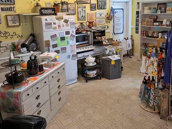 A kitchen room full of vintage finds that makes you want to cook something from scratch immediately.