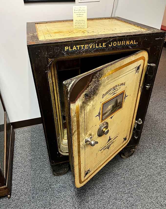 The Platteville Journal kept its secrets locked tight, and this weathered old safe tells that story beautifully.