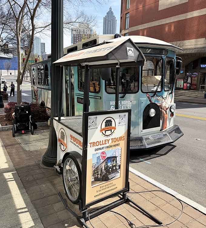 When a sign says "Trolley Tours Depart From Here," you listen. Atlanta's skyline is already calling your name.