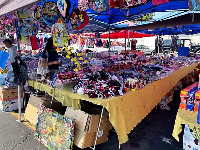 One person's clutter becomes your Saturday morning gold mine, spread across tables like a retail archaeological dig.