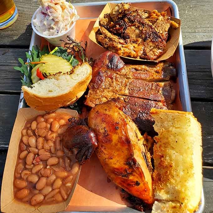 This tray of smoky perfection with ribs, chicken, and all the fixings could solve most of life's problems.