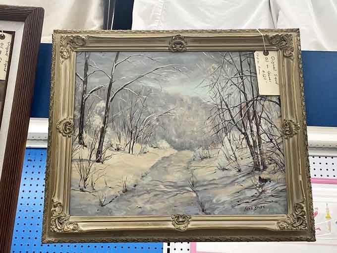 An original oil painting of a snowy winter scene, quietly waiting for the right wall to call home.