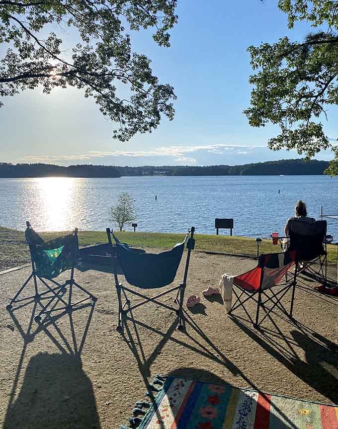 Chairs arranged, lake in sight, and not a single item on the agenda. This is what winning looks like.
