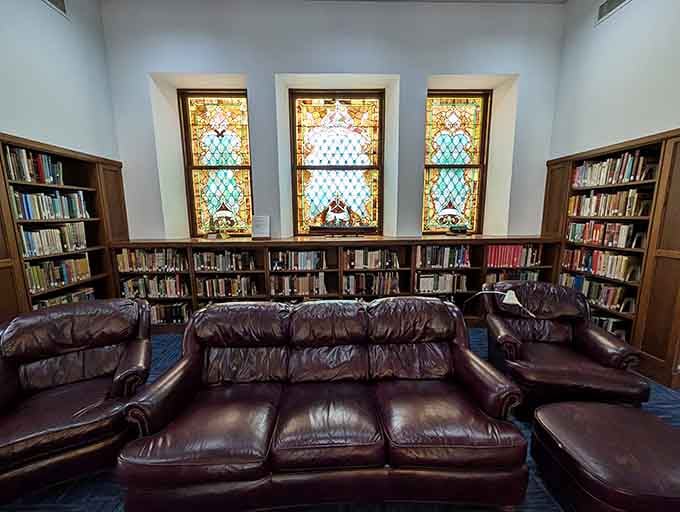 Wooden shelves and cozy seating prove that research doesn't have to happen in sterile, soul-crushing environments.