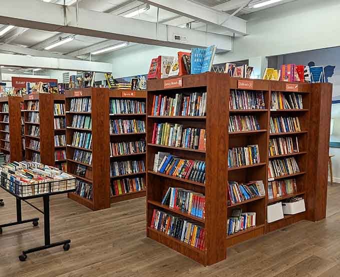Shelves packed with books from every genre, each one a little mystery novel in its own right.