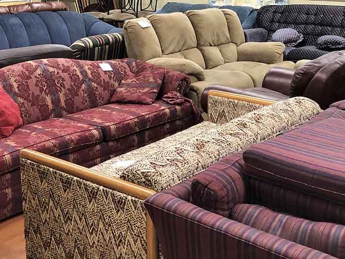 A whole living room worth of sofas and chairs, just waiting for someone to call them home.