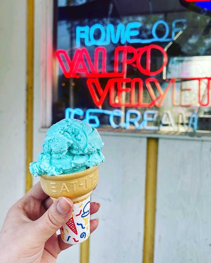 That shade of blue moon ice cream is so vivid, it practically glows. Your eyes and your taste buds will both thank you.