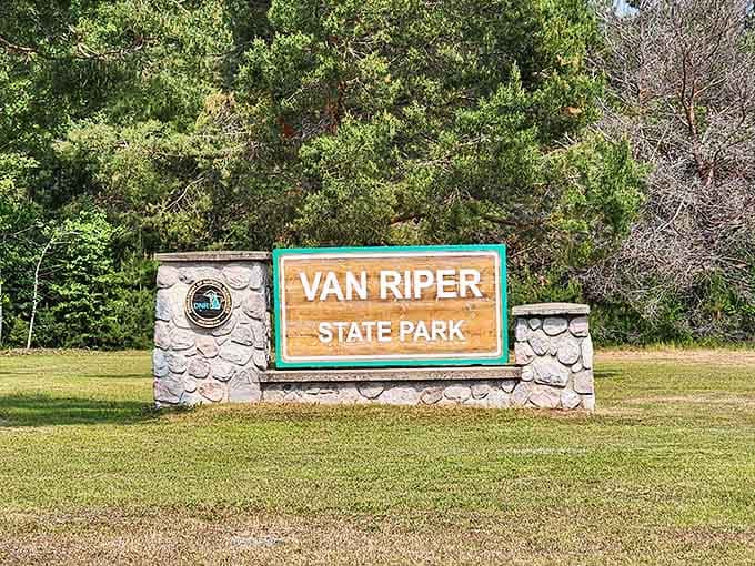 That classic state park sign means you've arrived somewhere special, where your phone can finally take a well-deserved break.