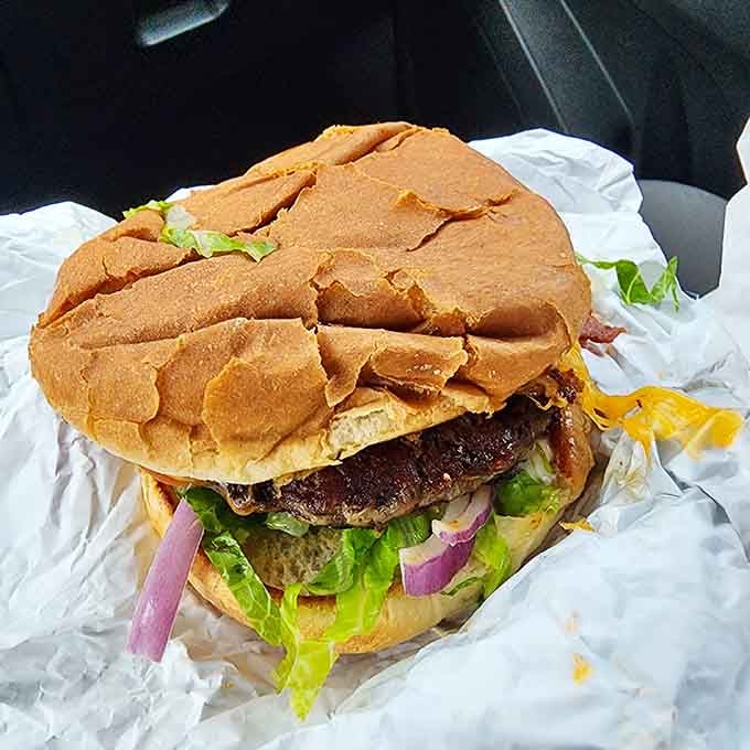 That's a proper burger. Local beef, real toppings, and absolutely zero apologies for the mess it makes.