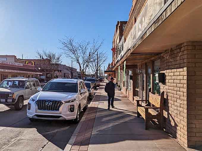 Sidewalk strolling in Winslow means sunshine, fresh air, and zero chance of someone cutting you off in traffic.