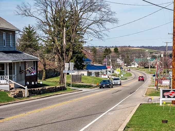 Rolling hills frame a main street where the pace of life matches the gentle clip-clop of passing buggies.