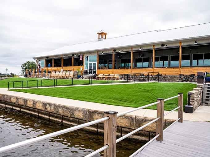 That green lawn rolling right down to the dock is basically a welcome mat made by Mother Nature herself.