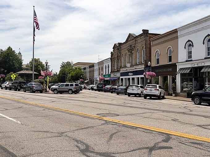 Chagrin Falls' main street wears its American flags and flower baskets like a town that genuinely means every word of its welcome.