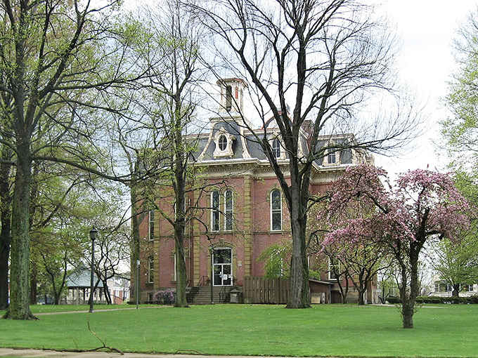 Spring blossoms frame Coshocton's stately old courthouse like nature itself decided to show off a little that afternoon.